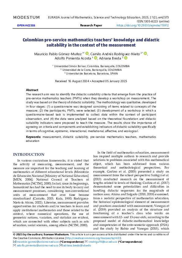 Pdf Colombian Pre Service Mathematics Teachers Knowledge And Didactic Suitability In The