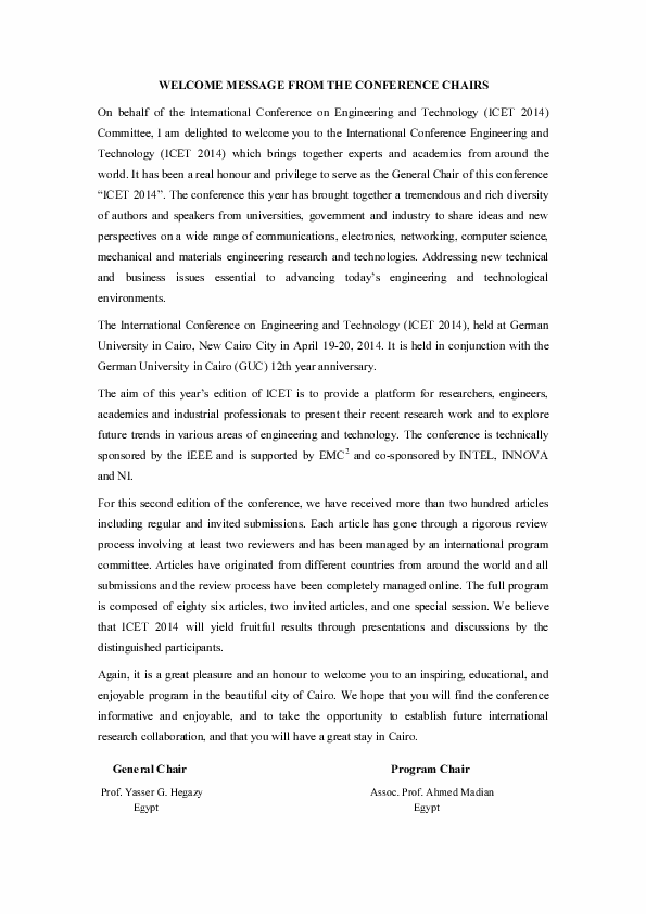 (PDF) Welcome message from the conference chairs