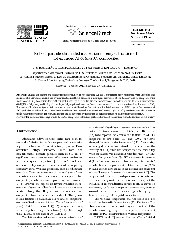 (PDF) Role of particle stimulated nucleation in recrystallization of ...