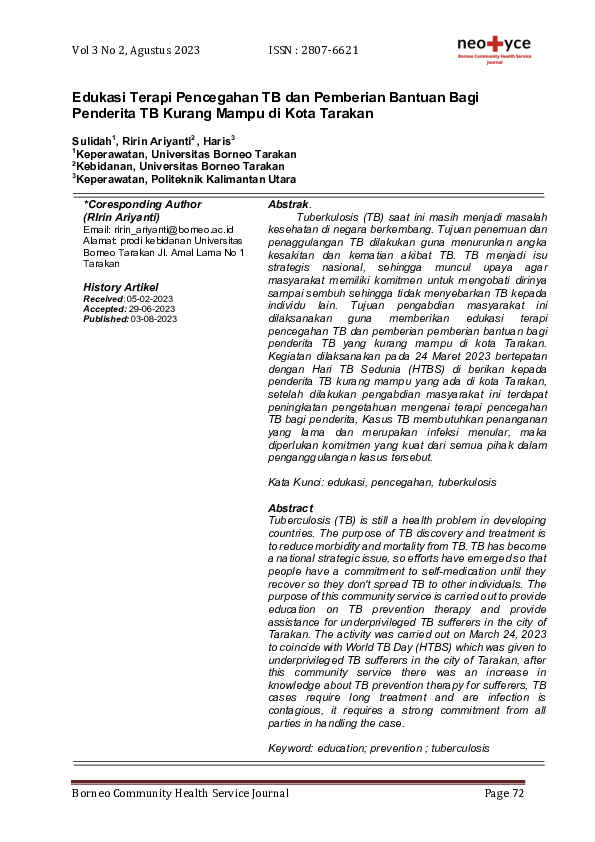 (PDF) Edukasi Terapi Pencegahan TB dan Pemberian Bantuan Bagi Penderita ...