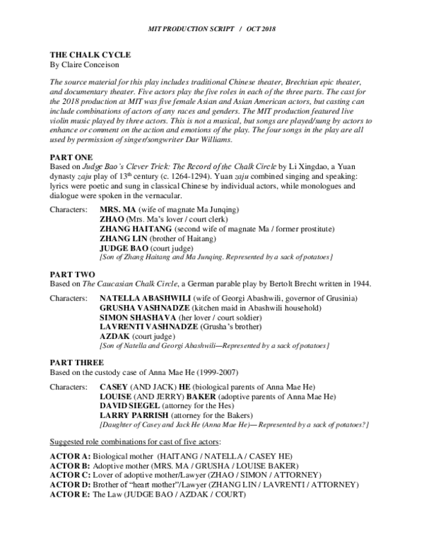 THE CHALK CYCLE (Play by Claire Conceison)