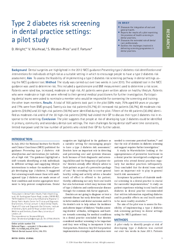(PDF) Type 2 diabetes risk screening in dental practice settings: a ...