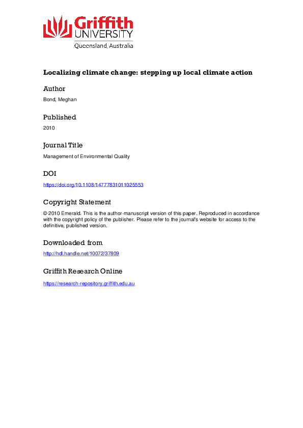 (PDF) 1 Localizing climate change: Stepping up local climate action