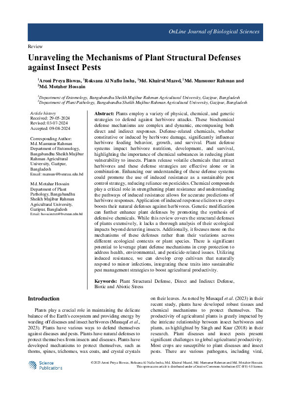 (PDF) Unraveling the Mechanisms of Plant Structural Defenses against ...