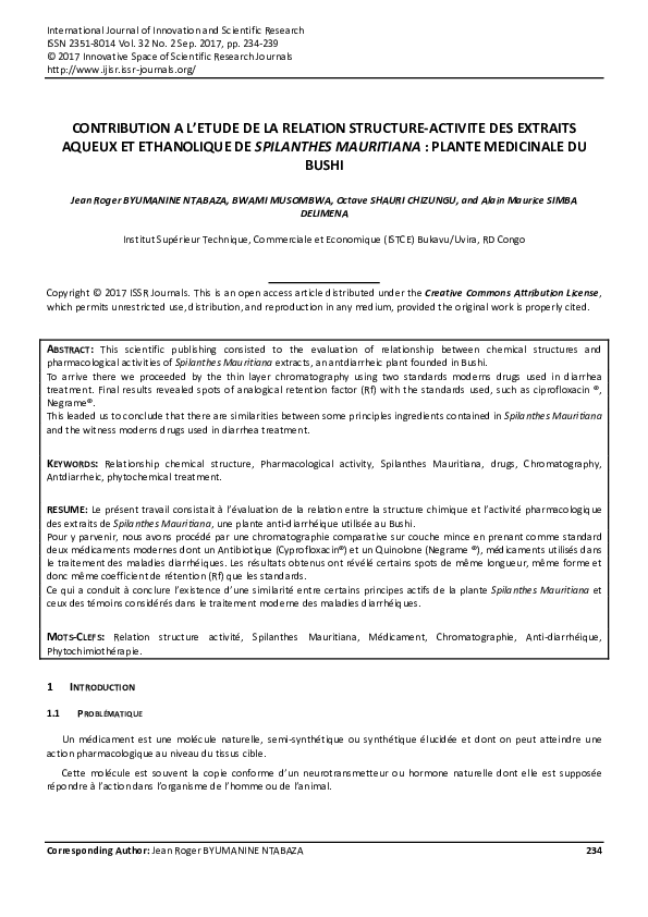 (PDF) Contribution a L’Etude De La Relation Structure-Activite Des ...