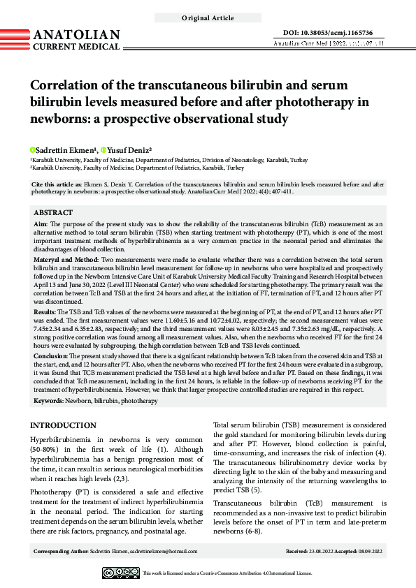 (PDF) Correlation of the transcutaneous bilirubin and serum bilirubin ...
