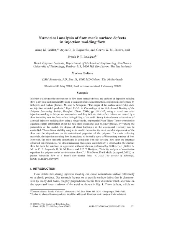 (PDF) Numerical analysis of flow mark surface defects in injection ...