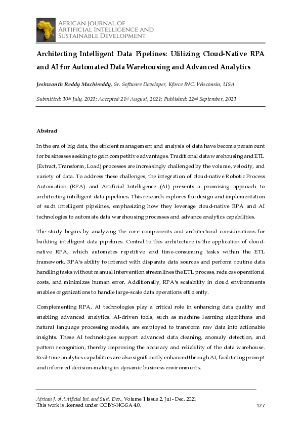 (PDF) Architecting Intelligent Data Pipelines: Utilizing Cloud-Native RPA and AI for Automated ...