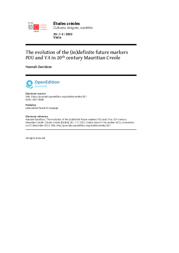 (PDF) The evolution of the (in)definite future markers POU and VA in ...