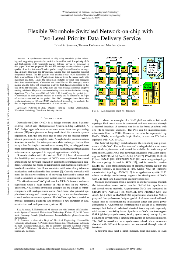 (PDF) Flexible Wormhole-Switched Network-On-Chip With Two-Level Priority Data Delivery Service