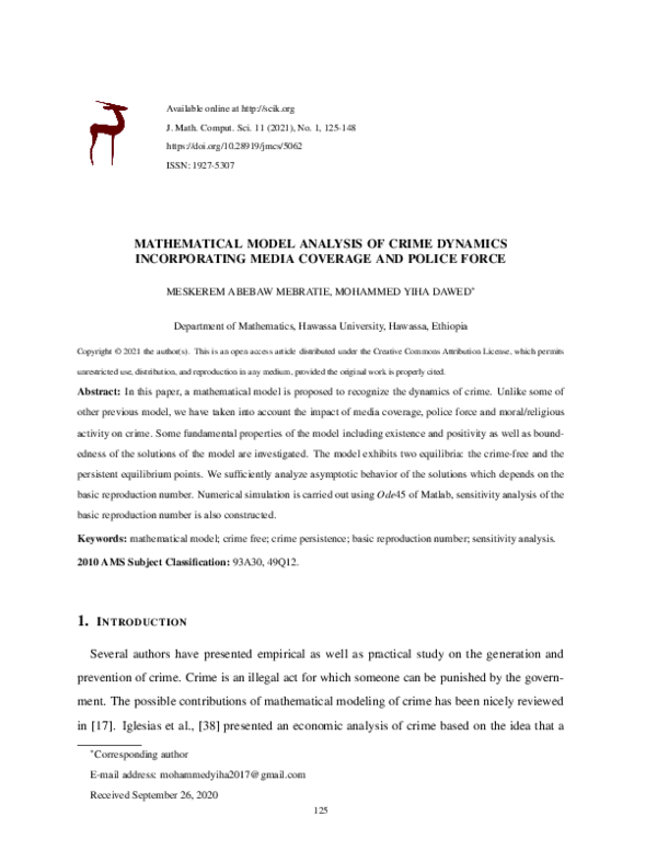 (PDF) Mathematical model analysis of crime dynamics incorporating media ...