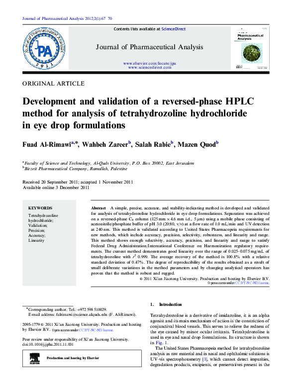 Pdf Development And Validation Of A Reversed Phase Hplc Method For Analysis Of