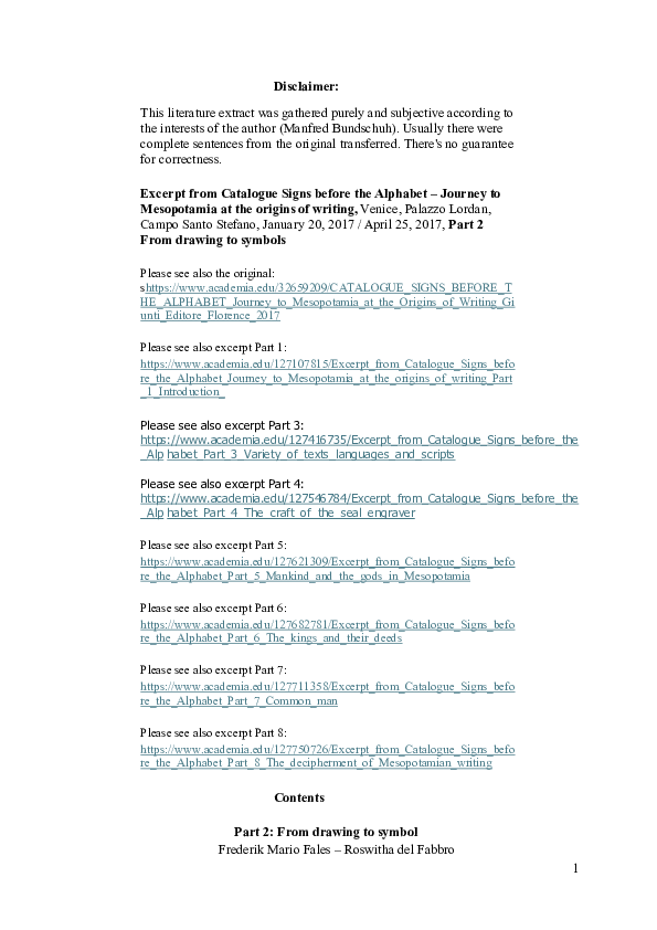 (PDF) Excerpt from Catalogue Signs before the Alphabet part 2: from ...