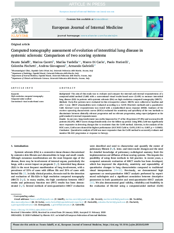 (PDF) Computed tomography assessment of evolution of interstitial lung disease in systemic ...