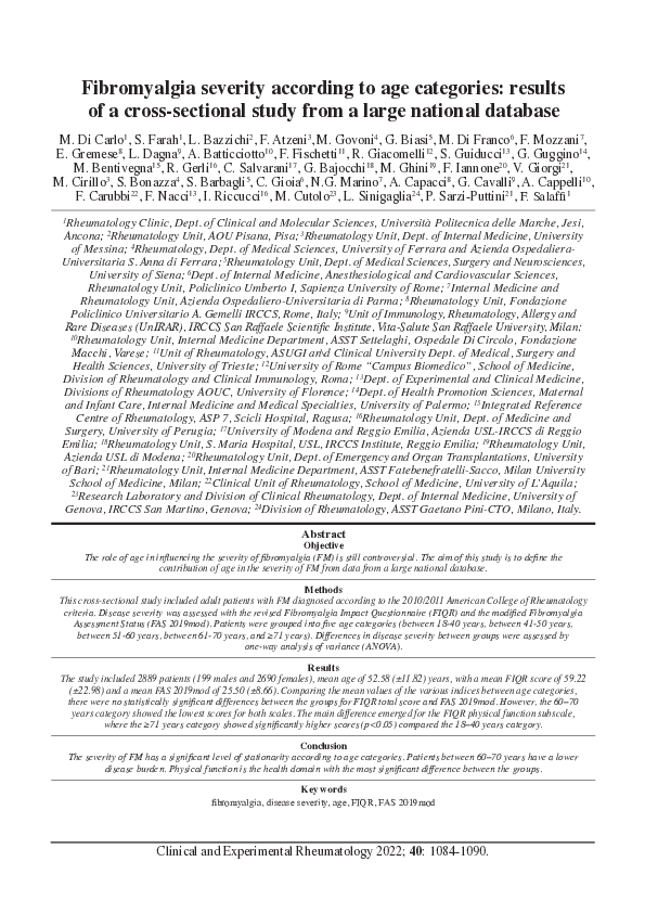 (PDF) Fibromyalgia severity according to age categories: results of a ...