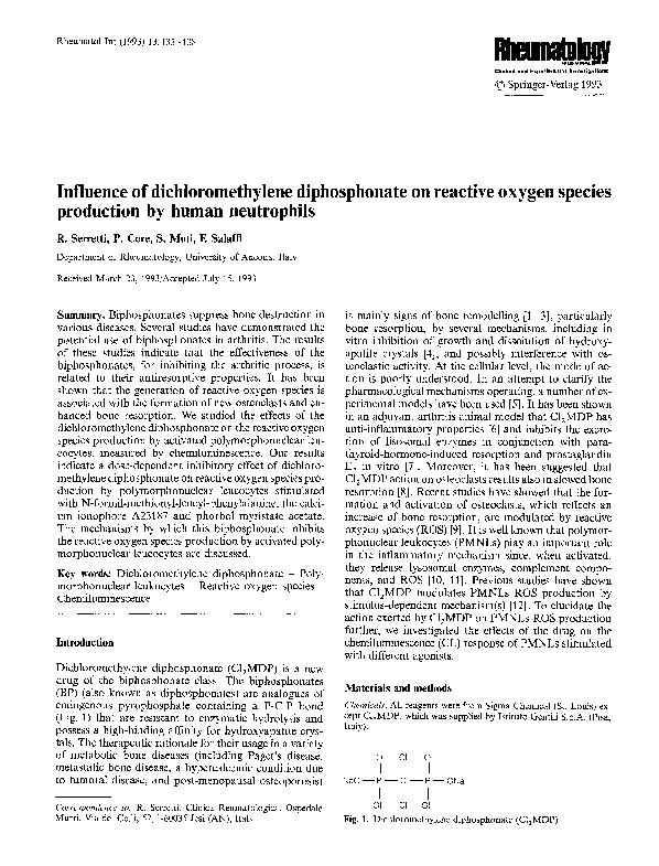 (PDF) Influence of dichloromethylene diphosphonate on reactive oxygen species production by ...