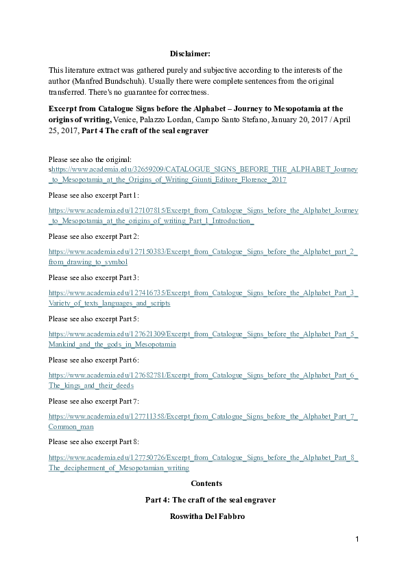 (PDF) Excerpt from Catalogue Signs before the Alphabet, Part 4: The ...