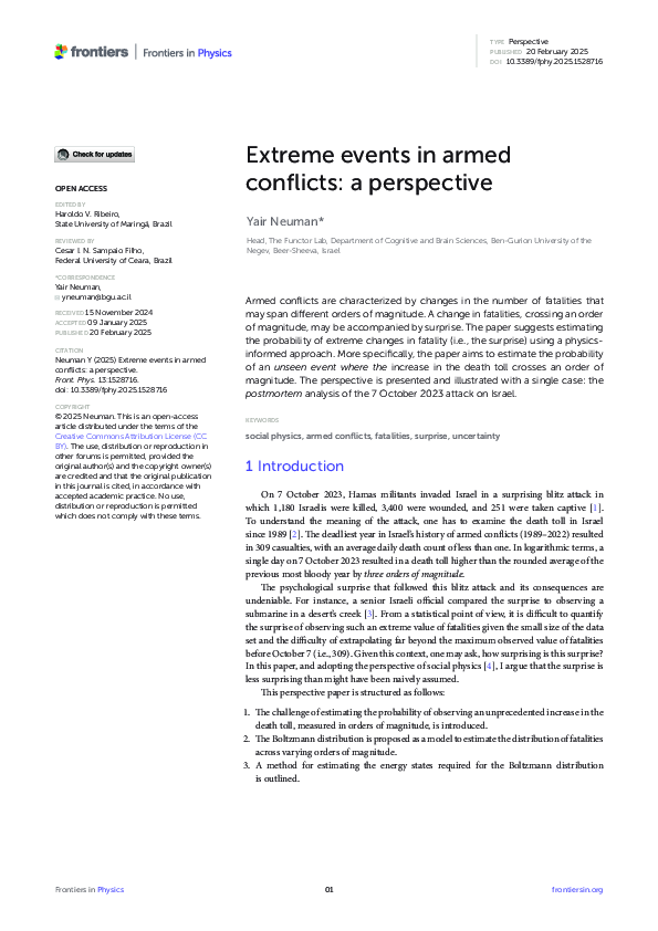 (PDF) Extreme events in armed conflicts: a perspective