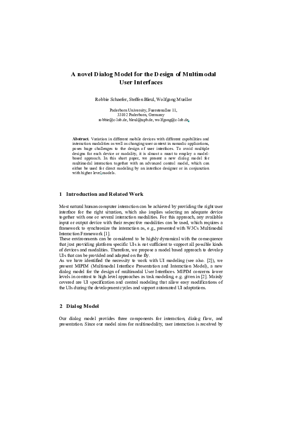 (PDF) A Novel Dialog Model for the Design of Multimodal User Interfaces
