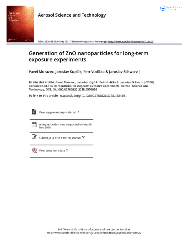(PDF) Generation of ZnO nanoparticles for long-term exposure experiments