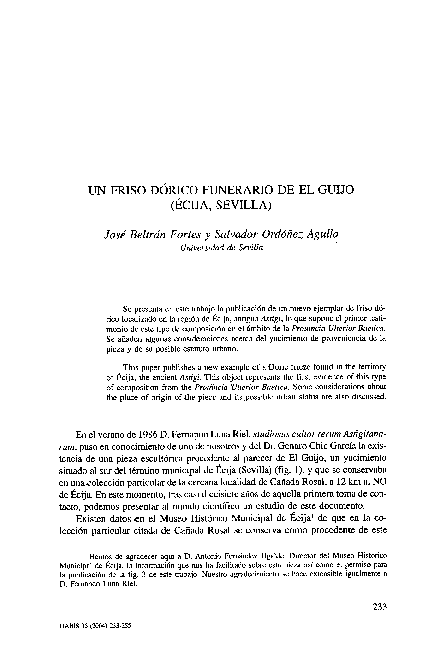 (PDF) Un friso dórico funerario de El Guijo (Écija, Sevilla)