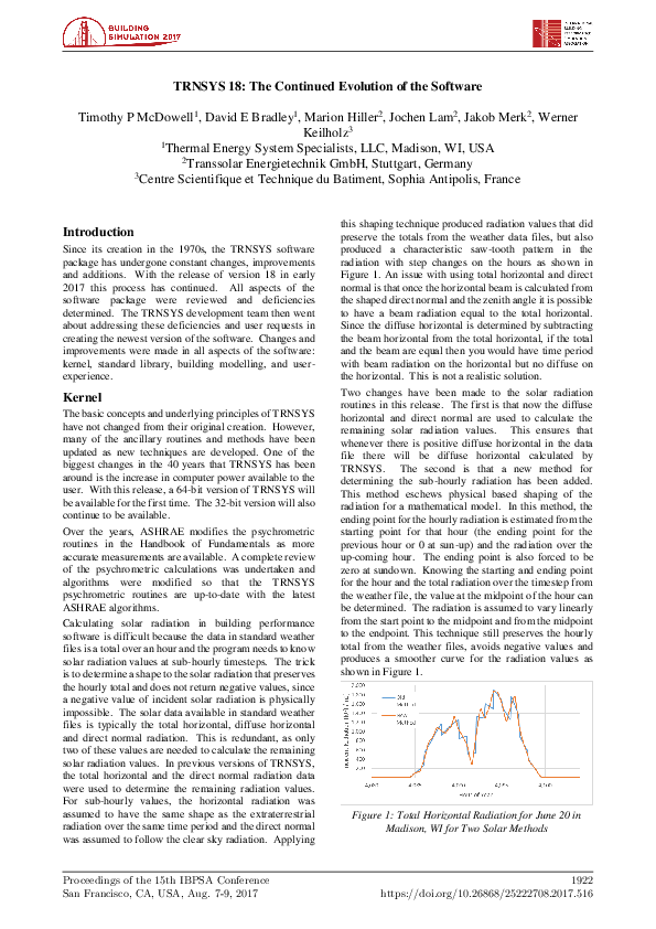 (PDF) TRNSYS 18: The Continued Evolution of the Software