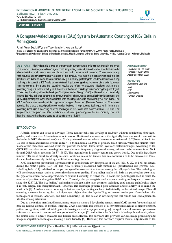 (PDF) Computer-Aided Diagnosis (Cad) System for Automatic Counting of KI67 Cells in Meningioma