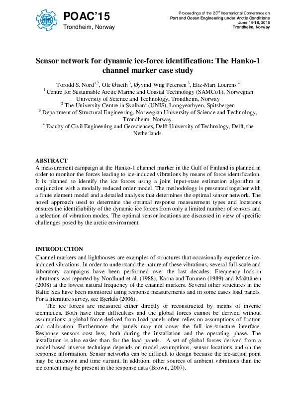 (PDF) Sensor Network for Dynamic Ice-Force Identification: The Hanko-1 Channel Marker Case Study