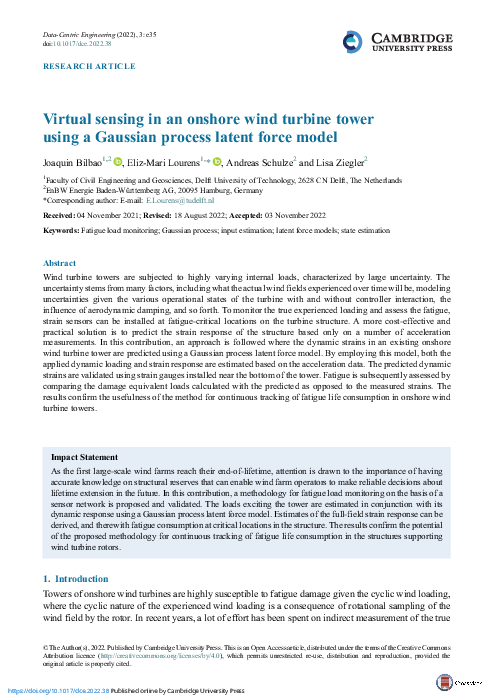 Pdf Virtual Sensing In An Onshore Wind Turbine Tower Using A Gaussian Process Latent Force Model