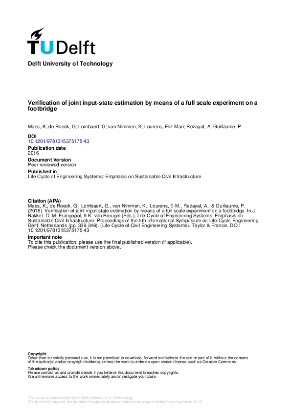 Pdf Verification Of Joint Input State Estimation By Means Of A Full Scale Experiment On A