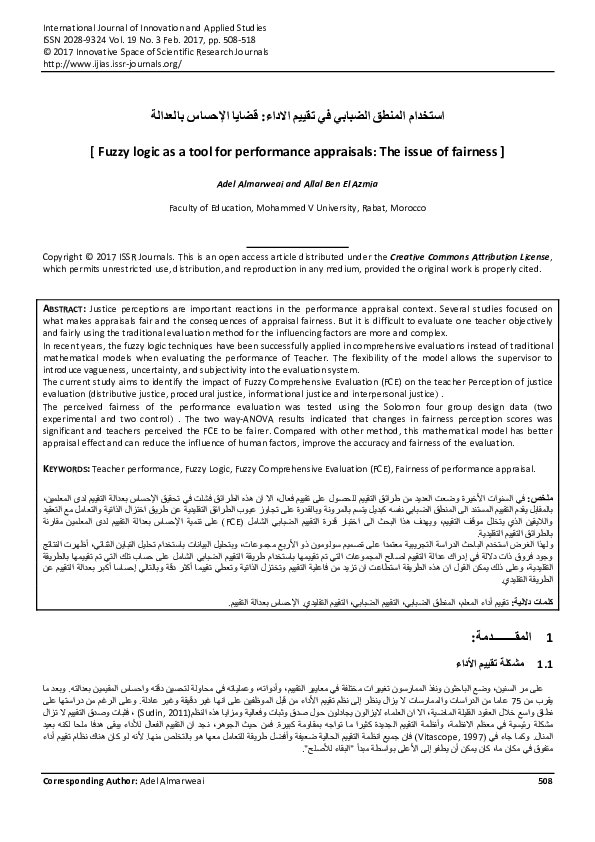 (PDF) Fuzzy logic as a tool for performance appraisals: The issue of ...