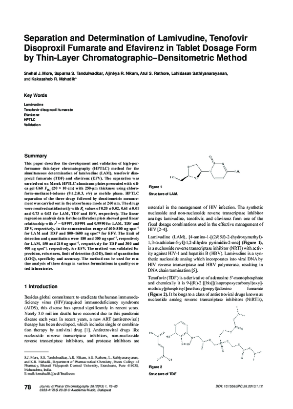 (PDF) Separation and determination of lamivudine, tenofovir disoproxil fumarate and efavirenz in ...