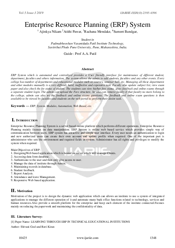 (PDF) Enterprise Resource Planning (ERP) System