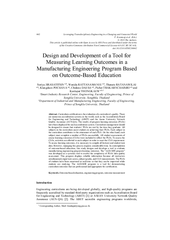 (PDF) Design and Development of a Tool for Measuring Learning Outcomes ...