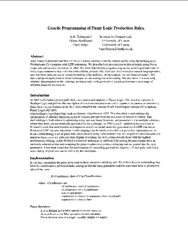 (PDF) Genetic programming of fuzzy logic production rules