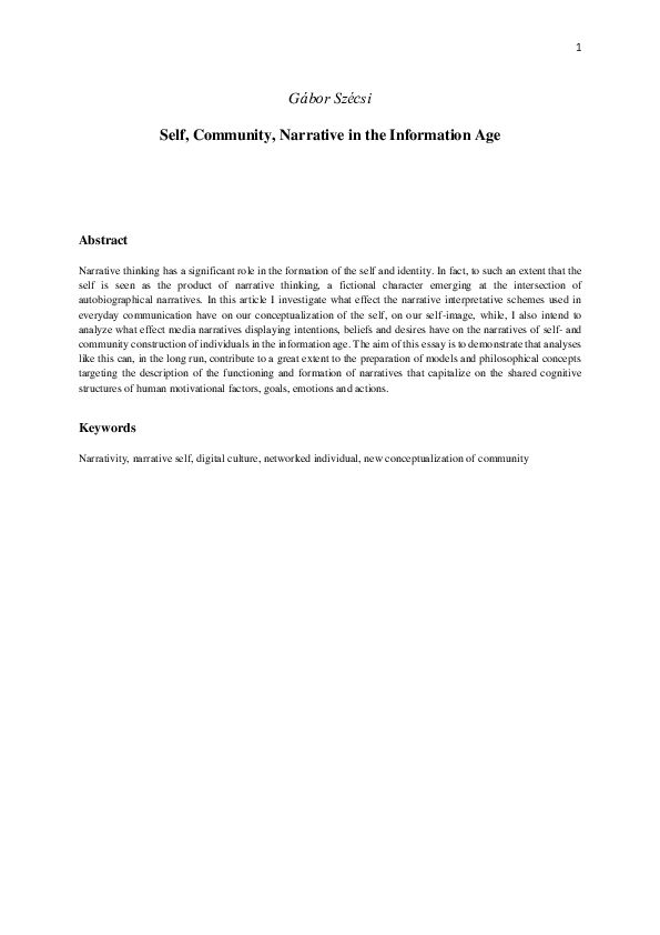 (PDF) Self, community, narrative in the information age