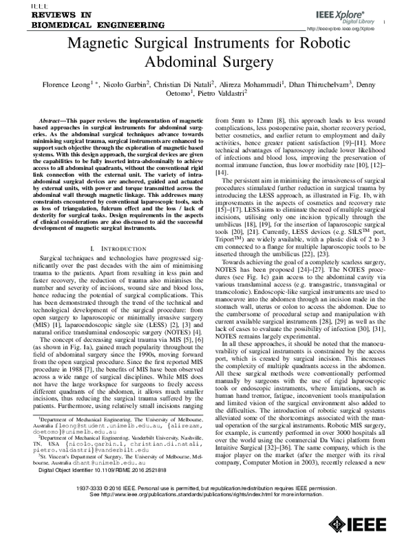 (PDF) Magnetic Surgical Instruments for Robotic Abdominal Surgery