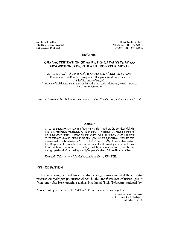 (PDF) Characterization of Au-Rh/TiO2 catalysts by CO adsorption; XPS ...