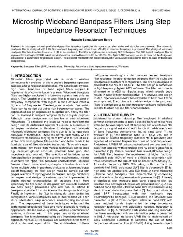 Microstrip Wideband Bandpass Filters Using Step Impedance Resonator Techniques