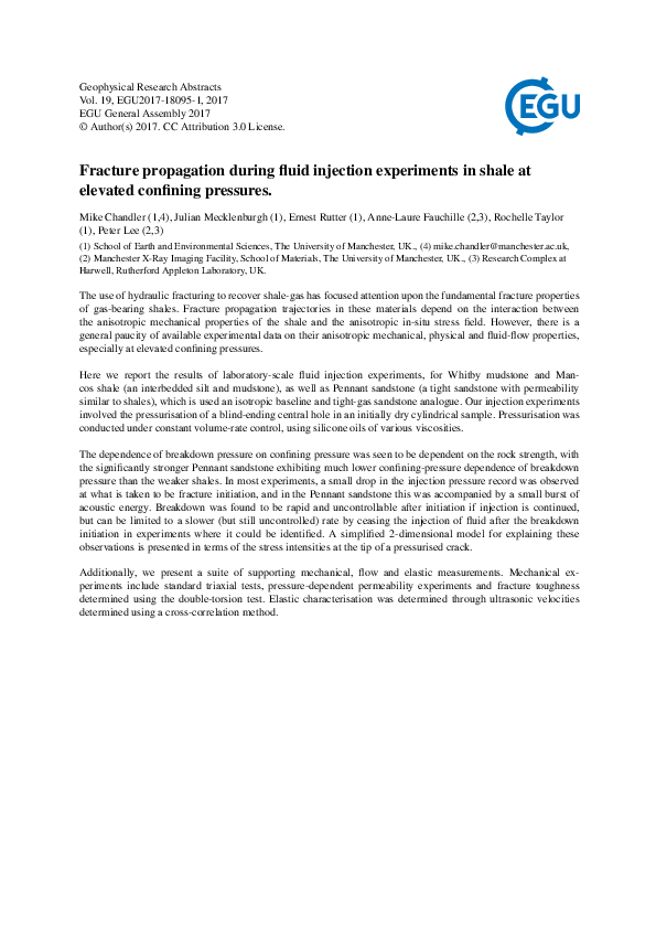 Pdf Fracture Propagation During Fluid Injection Experiments In Shale At Elevated Confining