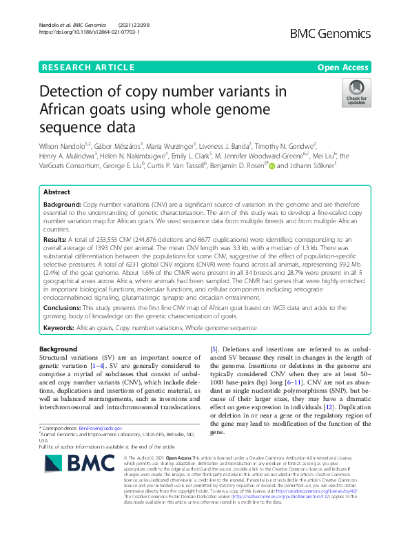 (PDF) Detection of copy number variants in African goats using whole genome sequence data