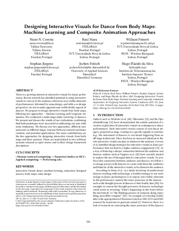 (PDF) Designing Interactive Visuals for Dance from Body Maps: Machine Learning and Composite ...
