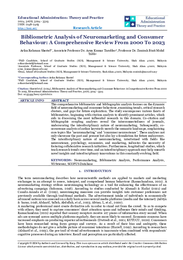 (PDF) Bibliometric Analysis of Neuromarketing and Consumer Behaviour: A Comprehensive Review ...