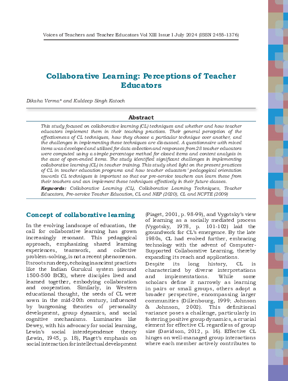 (PDF) Collaborative Learning: Perceptions of Teacher Educators