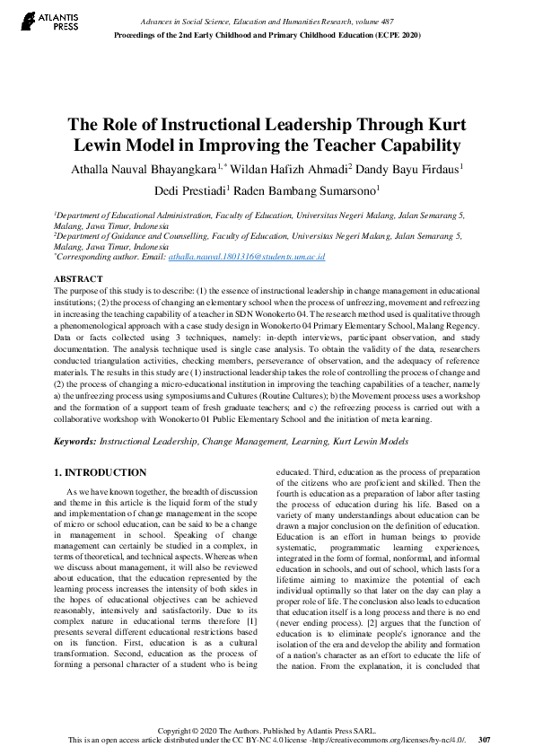 (PDF) The Role of Instructional Leadership Through Kurt Lewin Model in ...