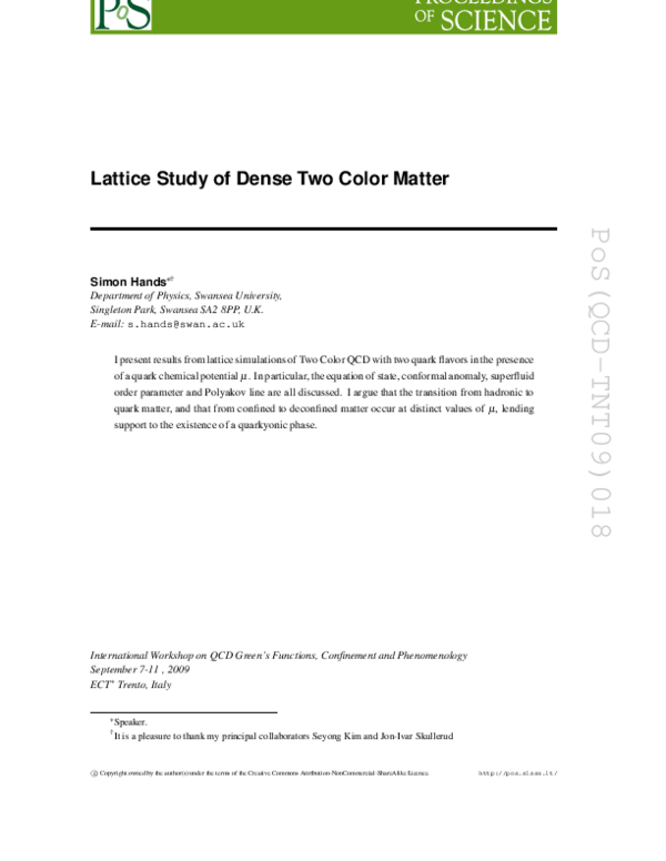 (PDF) Lattice Study of Dense Two Color Matter