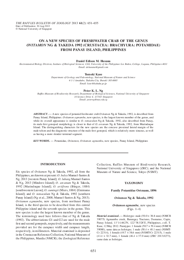 (PDF) On A New Species Of Freshwater Crab Of The Genus Ovitamon Ng ...