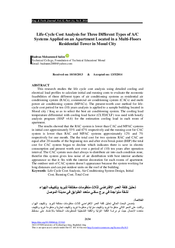(PDF) Life-Cycle Cost Analysis for Three Different Types of A/C Systems Applied on an Apartment ...