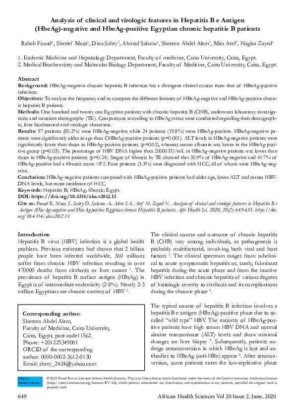 (PDF) Analysis of clinical and virologic features in Hepatitis B e ...