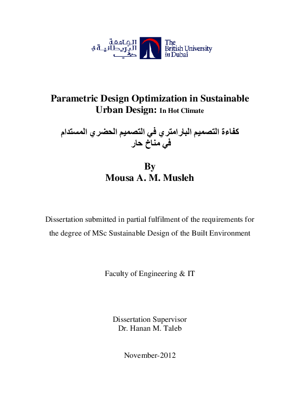 Pdf Parametric Design Optimization In Sustainable Urban Design In Hot Climate